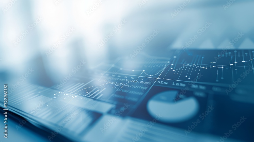 A chart of the financial stock market with trend lines, a chart in blue ...