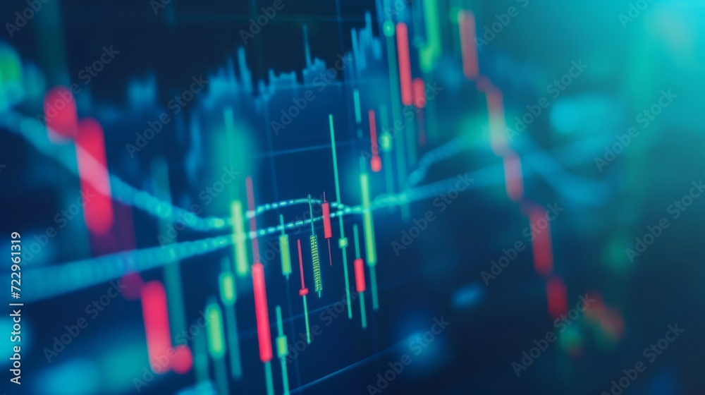 A chart of the financial stock market with trend lines, a chart in blue ...