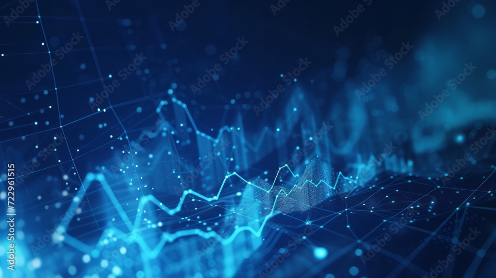 A chart of the financial stock market with trend lines, a chart in blue ...