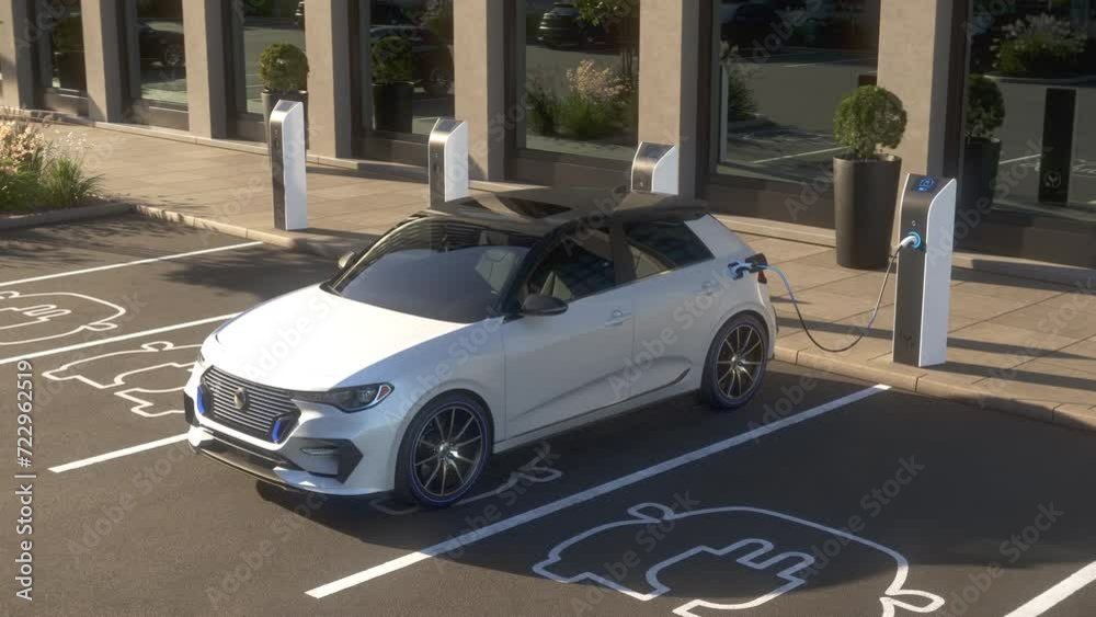Generic autonomous electric car charging at charging station on a ...
