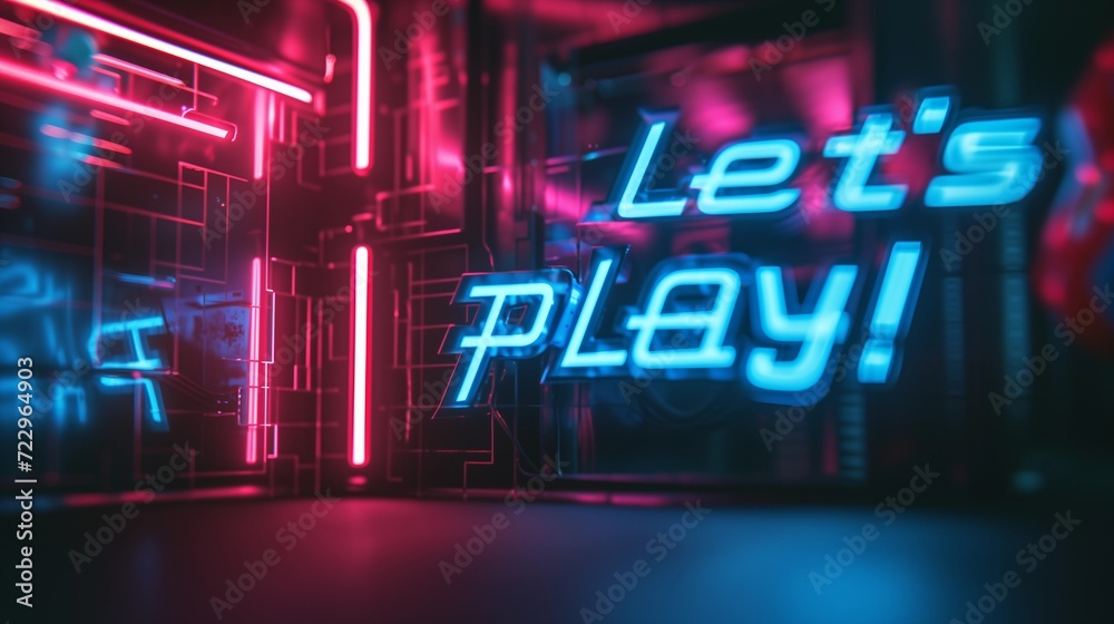Let's Play Colorful Neon Lettering Cyberpunk Style. Banner illustration ...