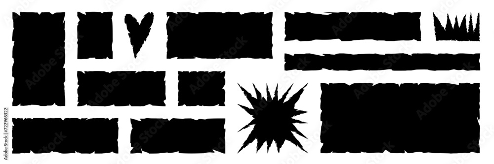 Set of grunge jagged shape, including rectangle, irregular star, heart ...