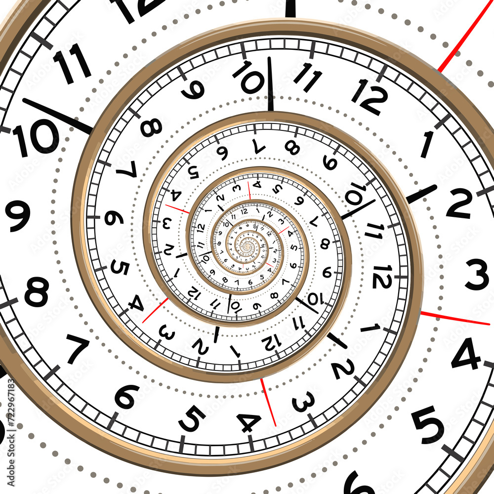 Spiral with clock watch dial. Metaphor of infinity of time. Transience ...