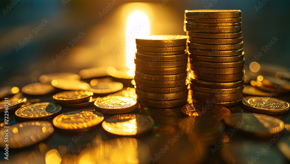An illuminating display of wealth, as a gleaming stack of metal coins ...