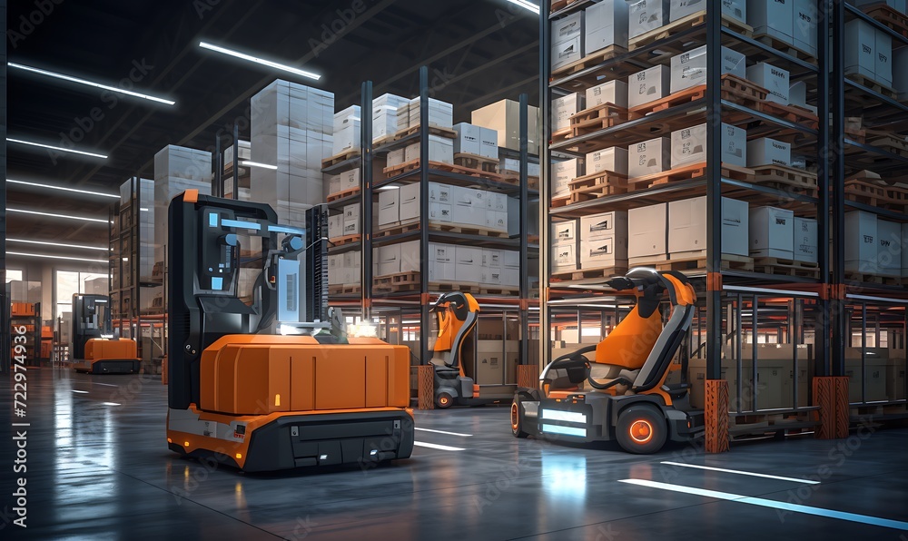 Forklift doing storage in warehouse by artificial intelligence ...