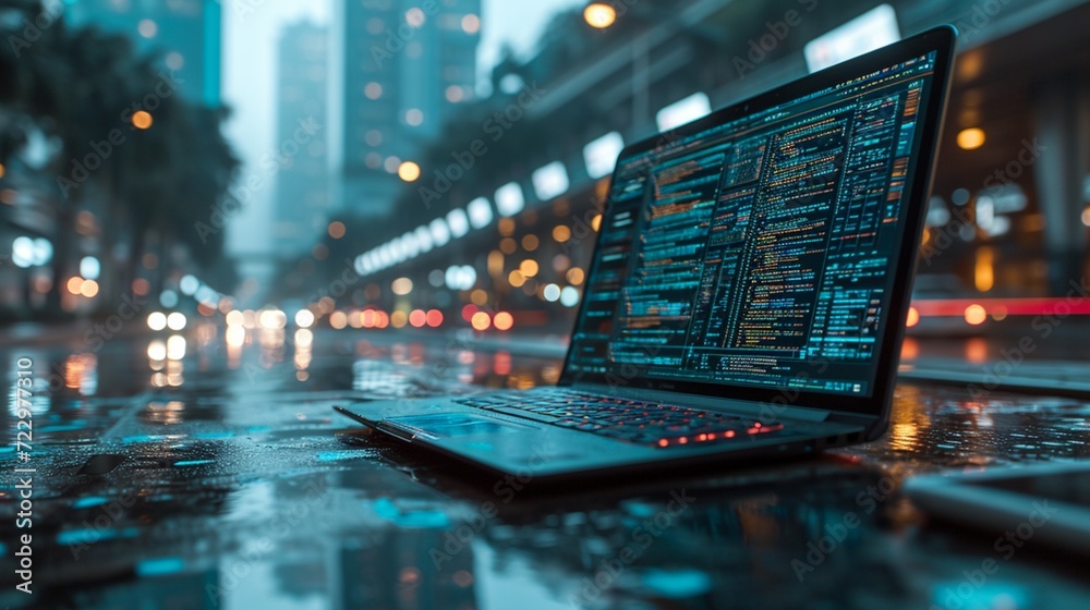 A laptop screen showcasing a location-based authentication interface ...