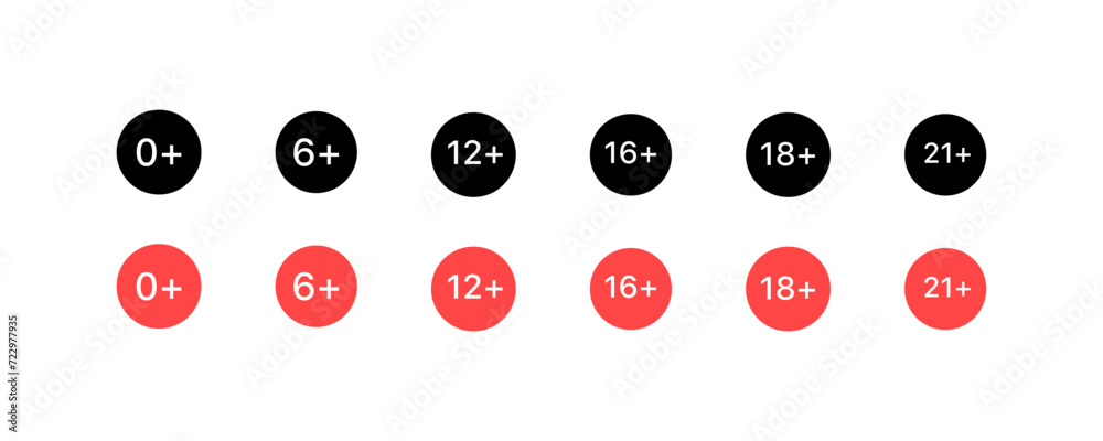 Icons with age. Acceptable age of the button. Silhouette and flat style ...