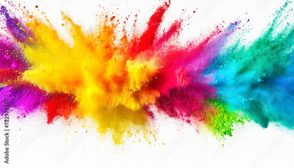 Colorful rainbow holi paint color powder explosion isolated on white ...