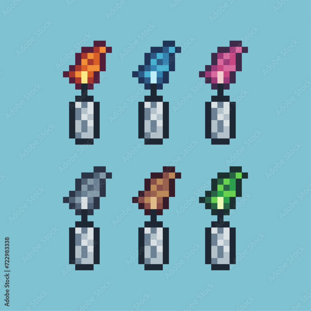 Pixel art sets icon of candle variation color.candle icon on pixelated ...