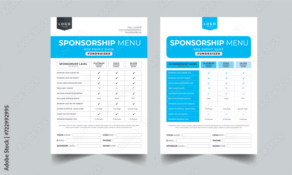 Sponsorship Levels design layout template with 2 Style design concept ...