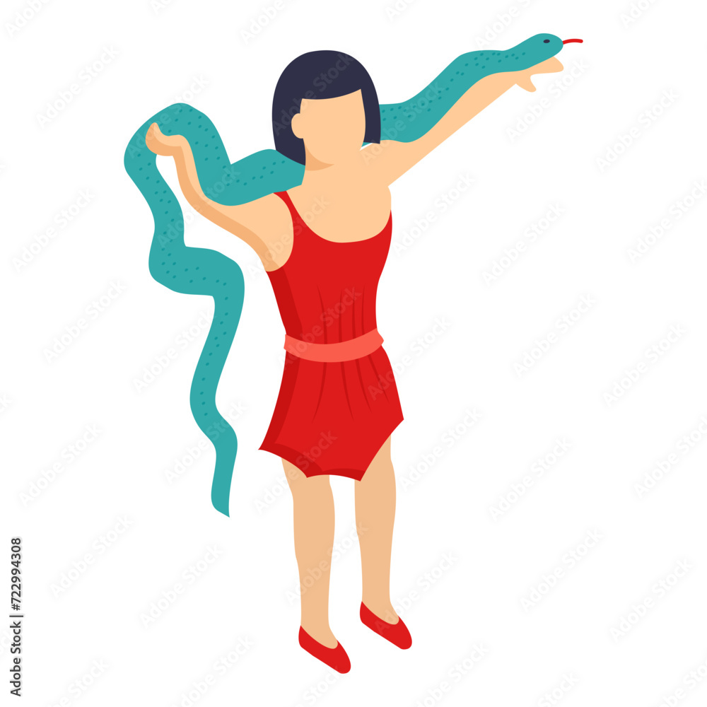 Grafika wektorowa Stock: Women Snake Charmer isometric Concept, Jungle ...