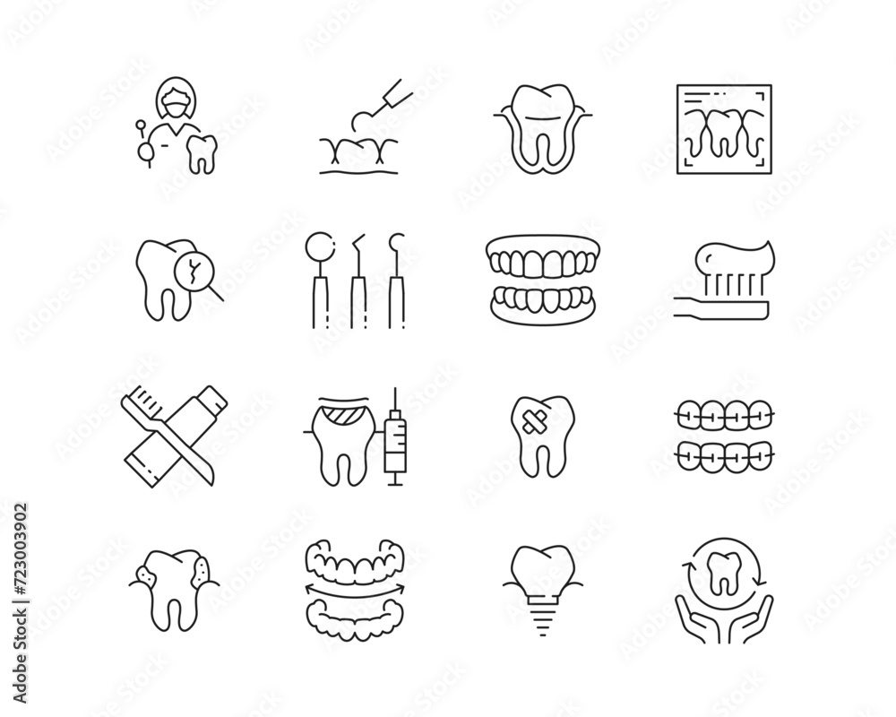 Dentistry and Teeth Icon collection containing 16 editable stroke icons ...