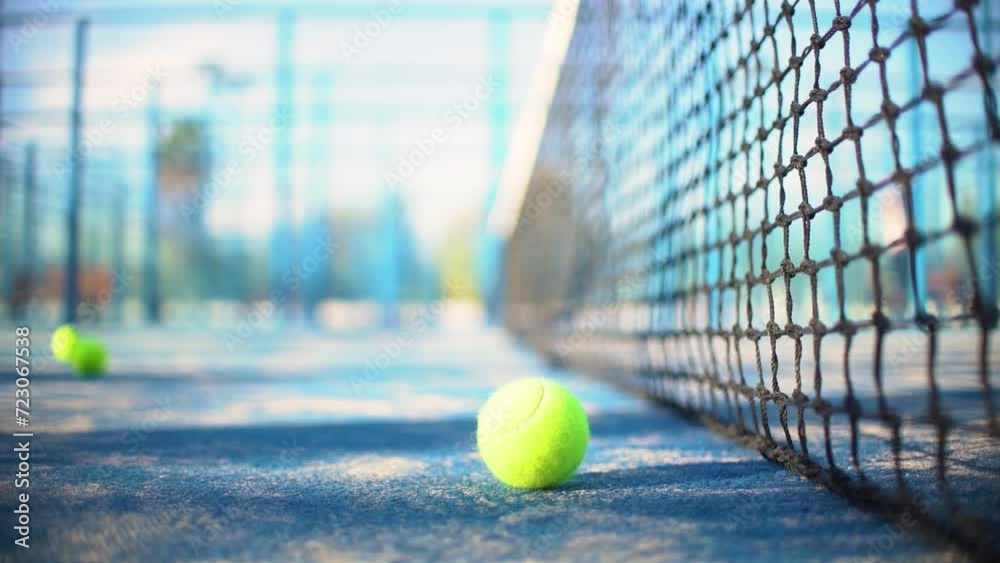 Vidéo Stock Padel court, ball, net and empty field close-up view in ...