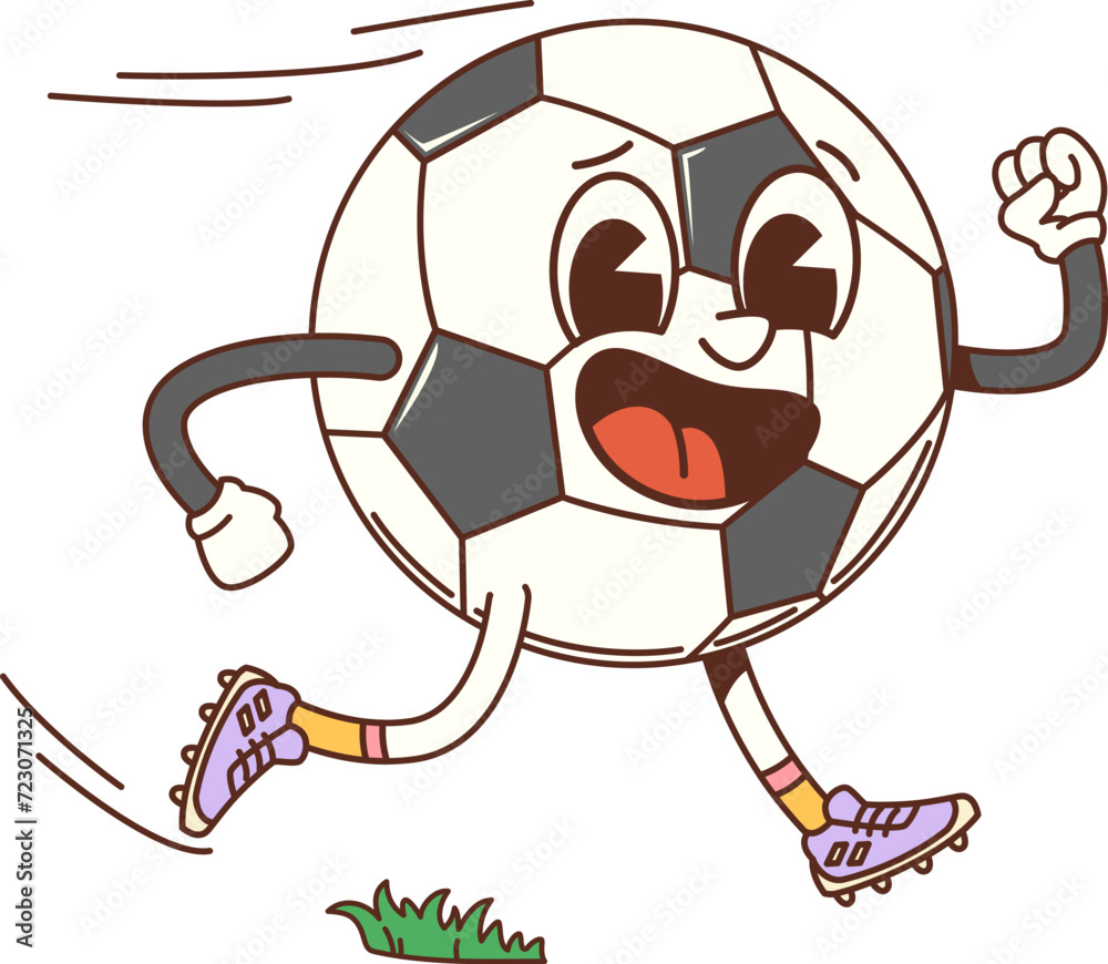 Cartoon groovy soccer ball character for hippie style or trippy art ...