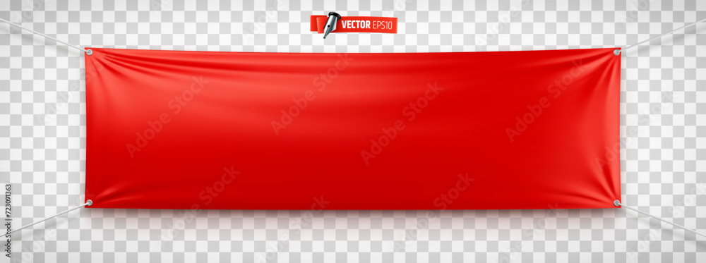 Vector realistic illustration of a red advertising banner on a ...