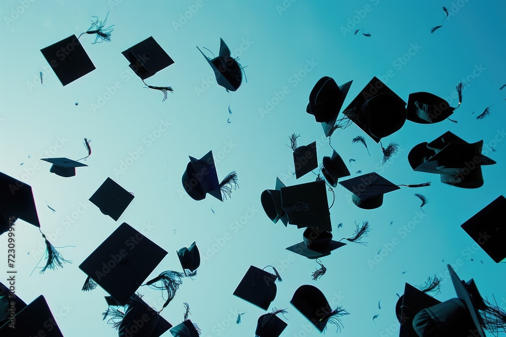 Ilustracja Stock: Graduates exultantly toss their caps into the air ...