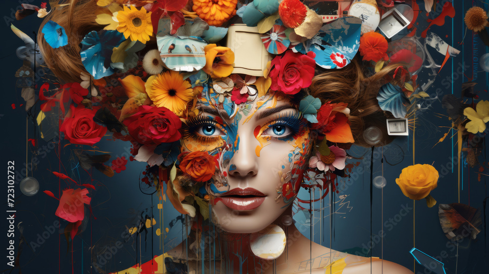 Pop art woman, vibrant colors and retro style. Playful, energetic and ...