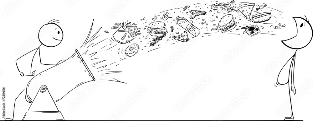 Unhealthy Junk Food and Overweight, Vector Cartoon Stick Figure ...