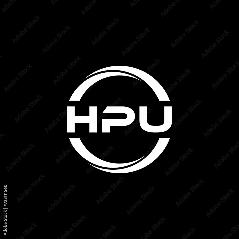 HPU letter logo design with black background in illustrator, cube logo ...
