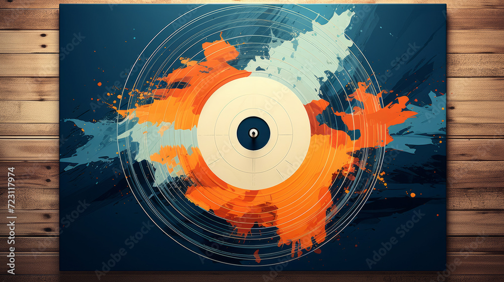 Vinyl record, abstract art and vibrant colors in musical expression ...