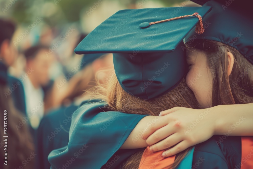 A heartwarming scene at a graduation ceremony captures a female ...