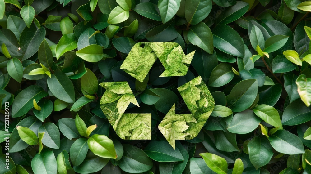 Recycling symbol sign made from nature, green leaves and plants among ...