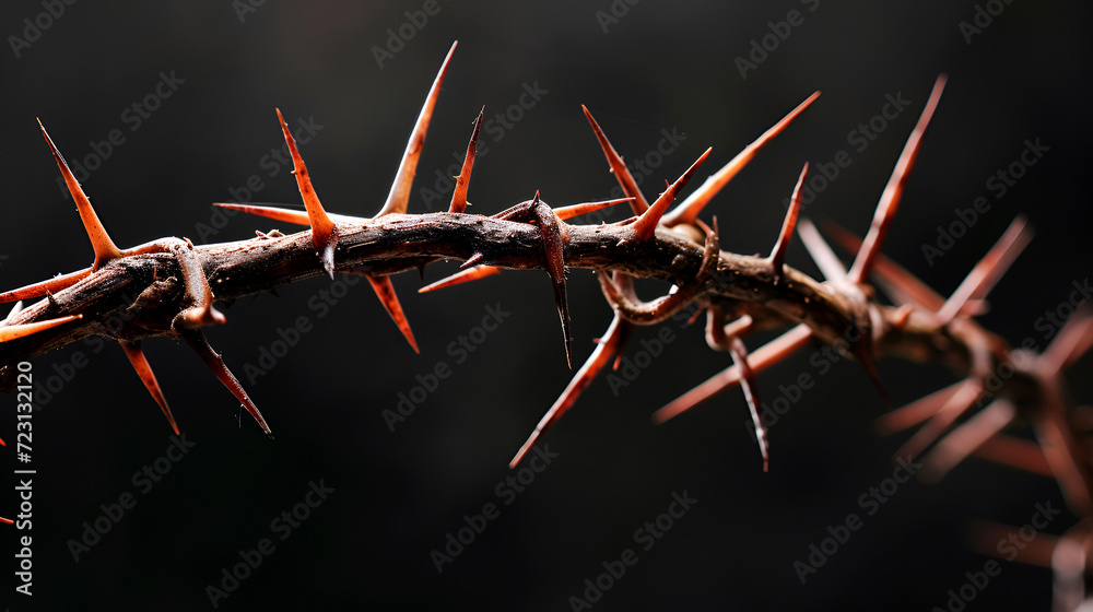 close-up of a crown of thorns with drops of the blood of Jesus with ...