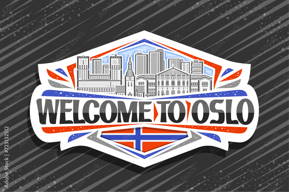 Vector logo for Oslo, white decorative sign with outline illustration ...