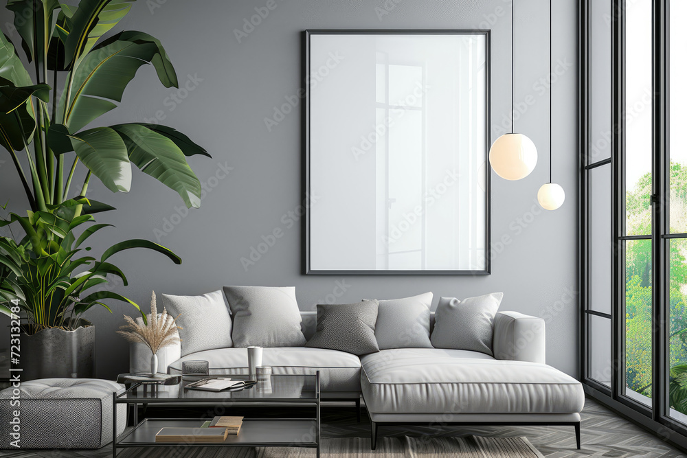 Frame mockup with ISO A paper size, showcasing a living room wall ...