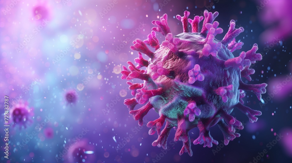 A microscopic image of a human virus attacking a healthy immune system ...