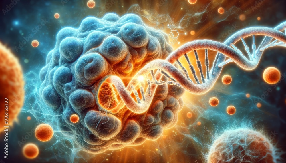 Vivid 3D Illustration of a Cancer Cell and DNA Structure Stock ...