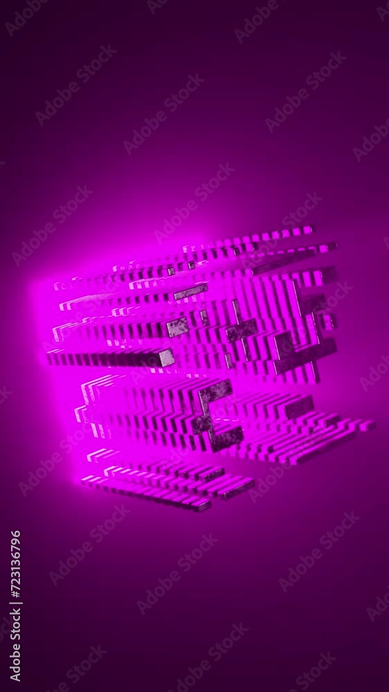 Vidéo Stock Vertical Vj loop. Technological electric glowing cube with ...