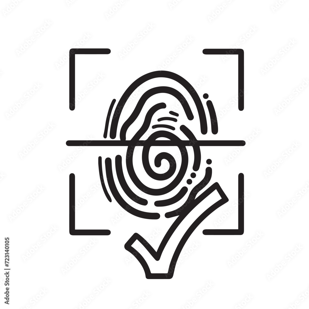 Successful fingerprint scan vector icon illustration isolated on square ...