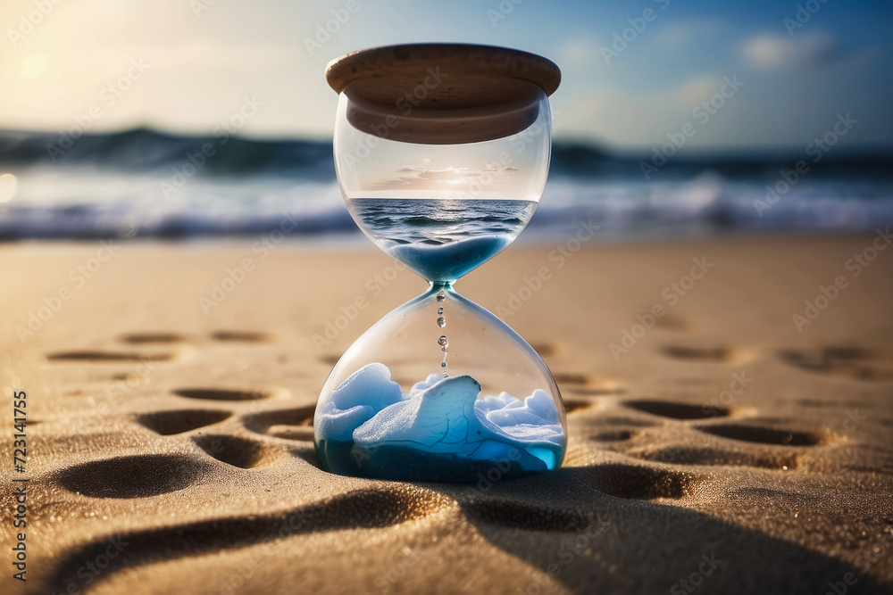 The flowing water from the iceberg melts, turning into sand, it's time ...