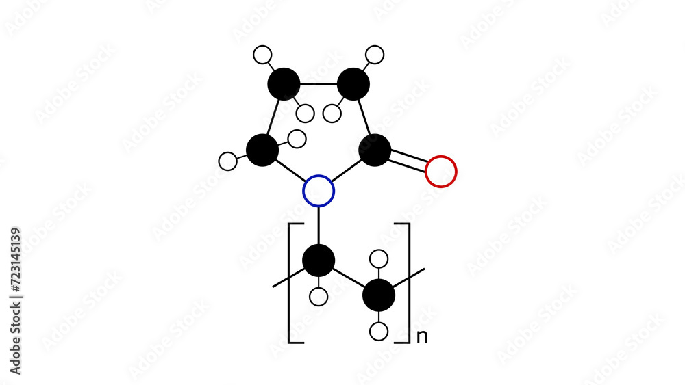 polyvinylpyrrolidone molecule, structural chemical formula, ball-and ...