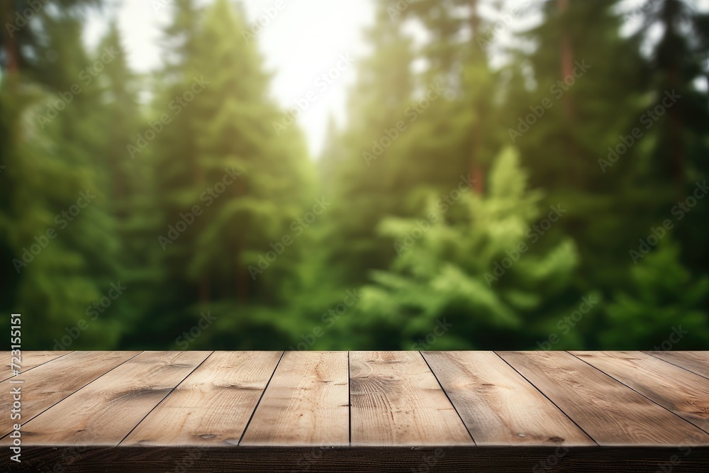 Beautiful blurred boreal forest background view with empty rustic ...