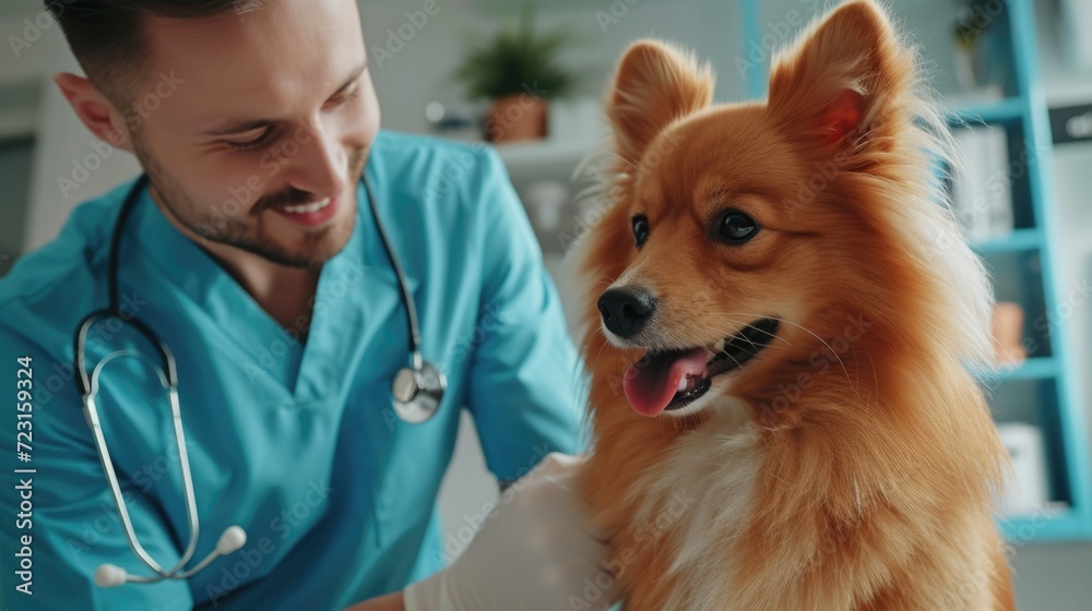 Dog visit vet clinic for check up. Veterinarian hospital. Doctor ...