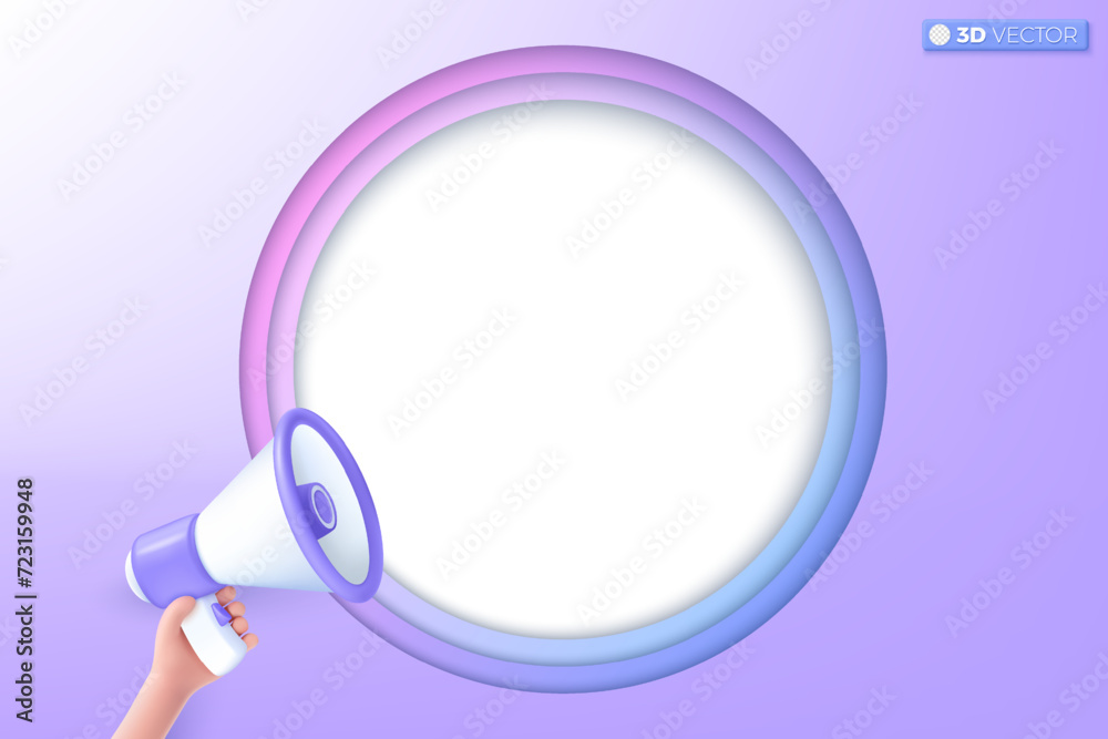 3d megaphone speaker and violet background icon symbol. loudspeaker ...