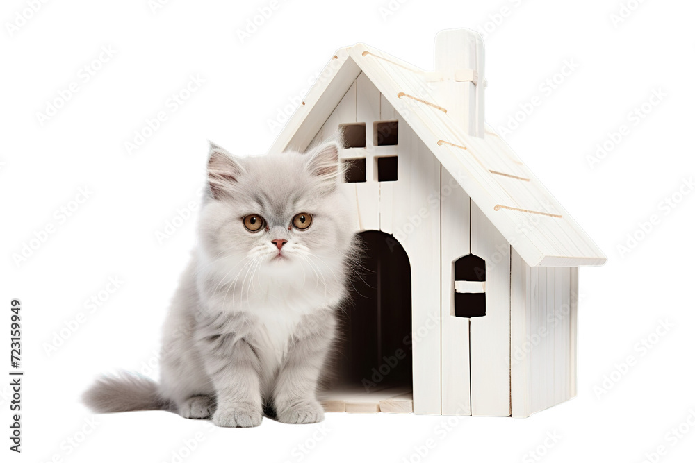 Cat with a Cat House Isolated Transparent Background Cute Feline ...
