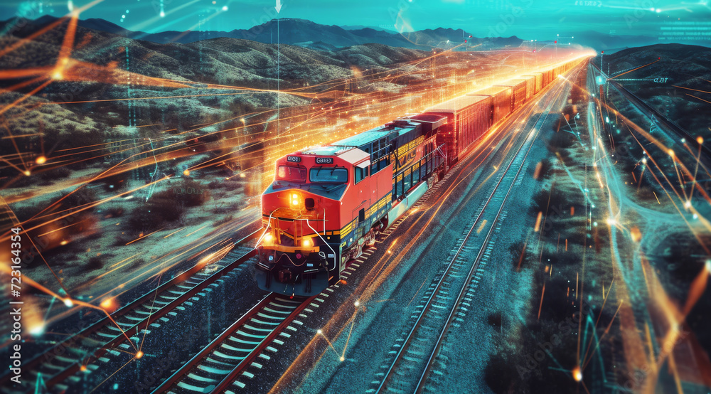 Digital Connectivity and Freight Transport. A freight train with ...