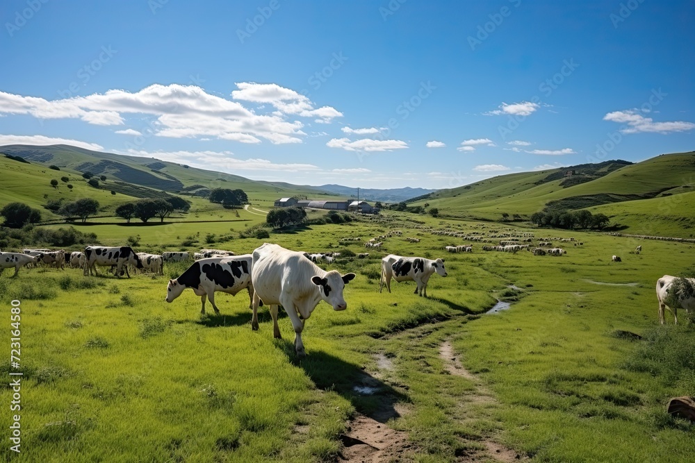 Secluded organic meadow where cows graze amidst pristine nature, free ...