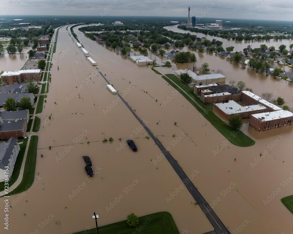 Urban Flood Disaster - Indianapolis submerged in massive flood with ...