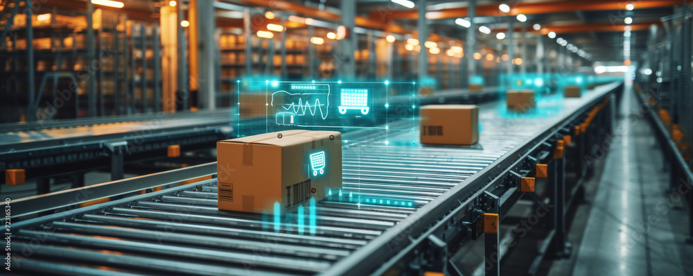 Futuristic Conveyor System with Smart Technology in a Distribution ...