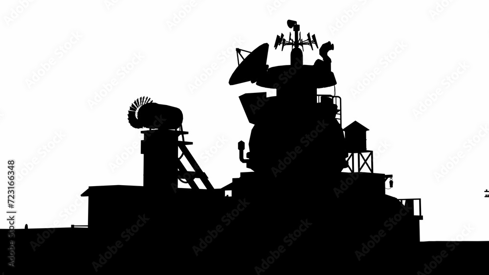 Silhouettes of Radar system with antenna stations on a white background ...
