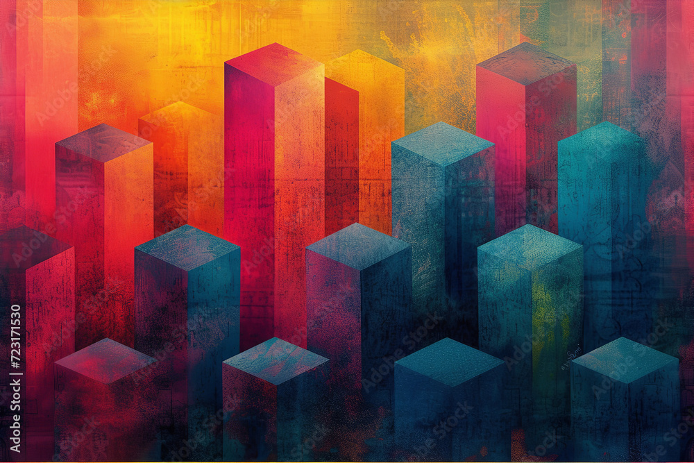 geometric shapes in vibrant hues, creating an optical illusion of depth ...