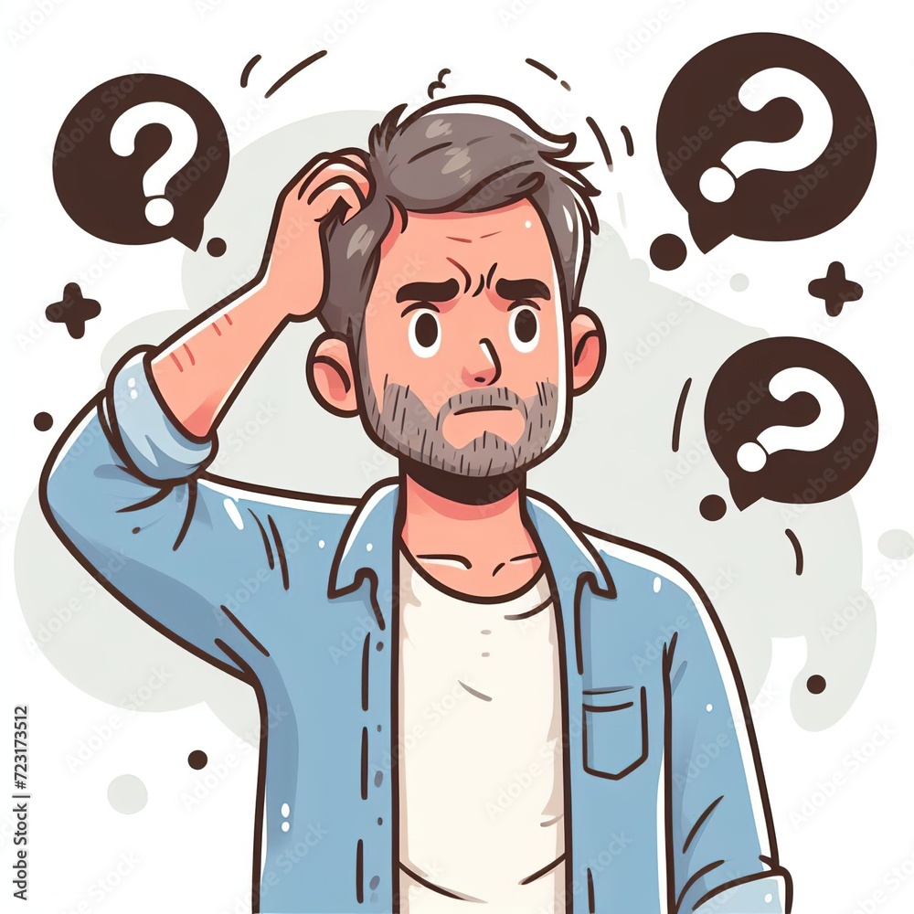 Cartoon style man with question marks on his head. Stock Illustration ...