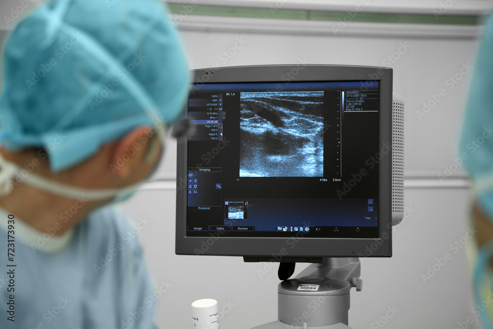 Process of varicose vein surgery in hospital, vein sealing, venous ...