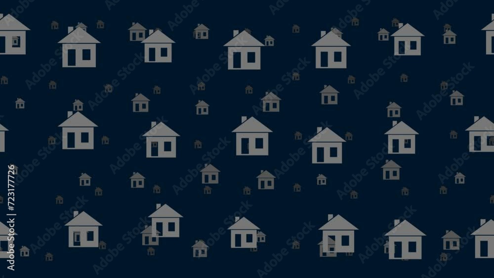 House symbols float horizontally from left to right. Parallax fly ...