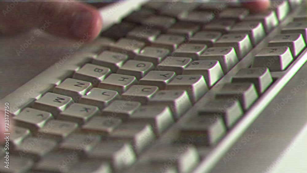 Computer engineer developer is working on old vintage computer 1990s. Antique classic pc ...