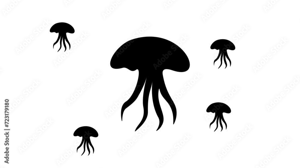 Zoom in and out animation the jellyfish symbol. Large black symbol in ...
